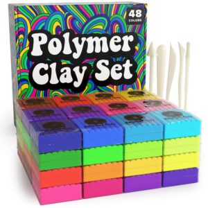 oven bake polymer clay set 48 colors modeling clay sculpting and starter bake clay kit baking and colored professional molding bulk packs for making jewelry, beads, earrings, molds & more