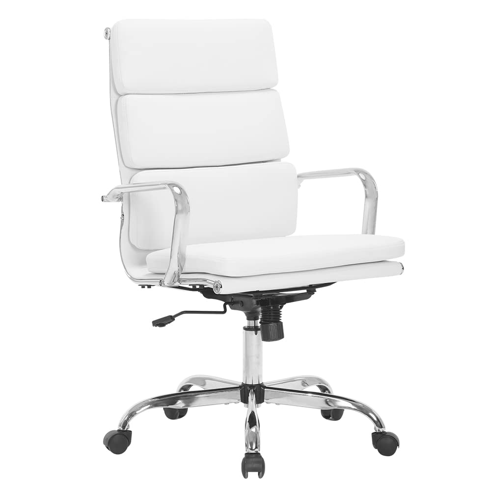 LANDSUN Executive Office Chair Leather High Back Home Computer Desk Chair with Wheels and Arms Soft Padded Comfortable Swivel Adjustable Height White…