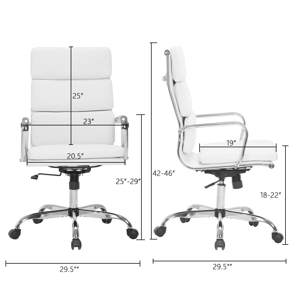 LANDSUN Executive Office Chair Leather High Back Home Computer Desk Chair with Wheels and Arms Soft Padded Comfortable Swivel Adjustable Height White…