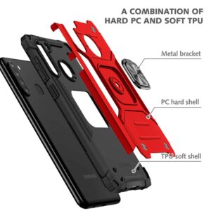 for Samsung A21 Case, Galaxy A21 Case, [ Military Grade ] Heavy Duty Shockproof Hard Rubber Bumper with 360° Rotation with ring kickstand Cases for Samsung Galaxy A21 (Red)