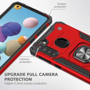 for Samsung A21 Case, Galaxy A21 Case, [ Military Grade ] Heavy Duty Shockproof Hard Rubber Bumper with 360° Rotation with ring kickstand Cases for Samsung Galaxy A21 (Red)