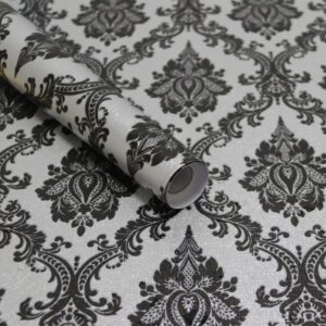 micpolo 17.7"×394" black peel and stick wallpaper black vintage wallpaper for bedroom damask contact paper removable wallpaper self adhesive vinyl film decorative wallcovering