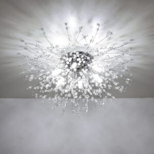 hmvpl crystal flush mount ceiling light, modern sputnik firework close to ceiling lamp, led ceiling light fixtures for bedroom kitchen island entryway hallway foyer