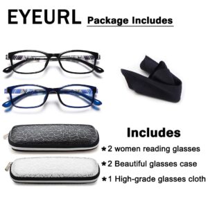 EYEURL 2 Pack Reading Glasses for Men Women - Blue Light Blocking Computer Reader 1.50 Women Lightweight TR90 Flexible Eyeglasses Anti Glare UV Ray Eyestrain