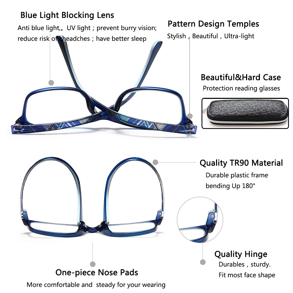 EYEURL 2 Pack Reading Glasses for Men Women - Blue Light Blocking Computer Reader 1.50 Women Lightweight TR90 Flexible Eyeglasses Anti Glare UV Ray Eyestrain