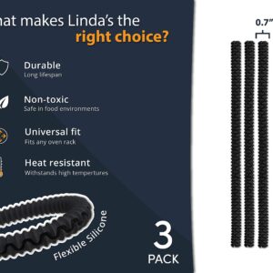 Silicone Oven Rack Shields by Linda’s Essentials (3 Pack) | Heat Resistance Silicone Oven Rack Protectors Guards Against Burns and Scars | 14 Inches Long (Black)