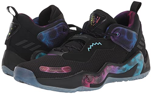 adidas Unisex D.O.N. Issue 3 Basketball Shoe, Black/Bright Cyan/Purple, 11 US Men