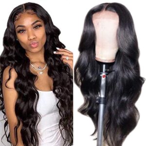 iupin 4x4 body wave lace closure wigs brazilian lace front wigs human hair for black women 150% density pre plucked with baby hair bleached knots (20inch, body wave wig)