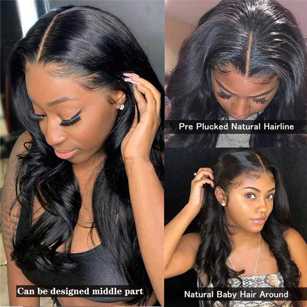 IUPin 4x4 Body Wave Lace Closure Wigs Brazilian Lace Front Wigs Human Hair for Black Women 150% Density Pre Plucked with Baby Hair Bleached Knots (20inch, Body Wave Wig)