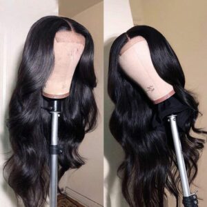 IUPin 4x4 Body Wave Lace Closure Wigs Brazilian Lace Front Wigs Human Hair for Black Women 150% Density Pre Plucked with Baby Hair Bleached Knots (20inch, Body Wave Wig)