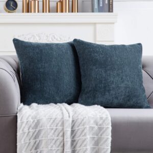 anickal midnight blue pillow covers 18x18 inch set of 2 solid rustic farmhouse decorative throw pillow covers square cushion case for home sofa couch decoration