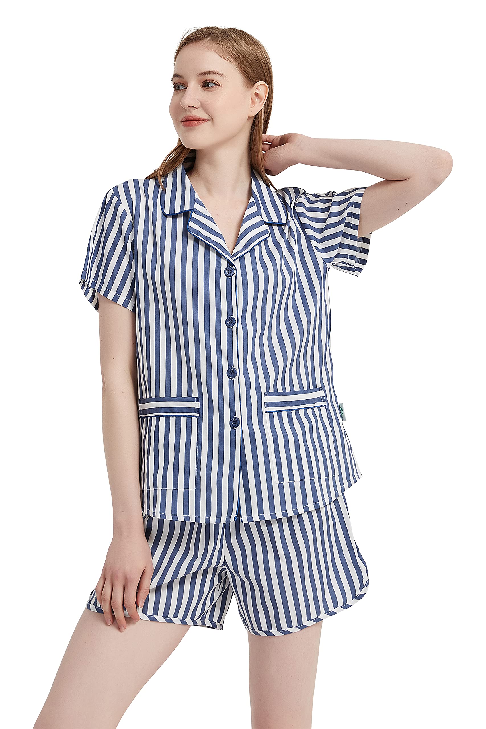 GLOBAL Womens Pajama Set Short Sleeve PJs for Women cotton Pajamas Summer Sleepwear