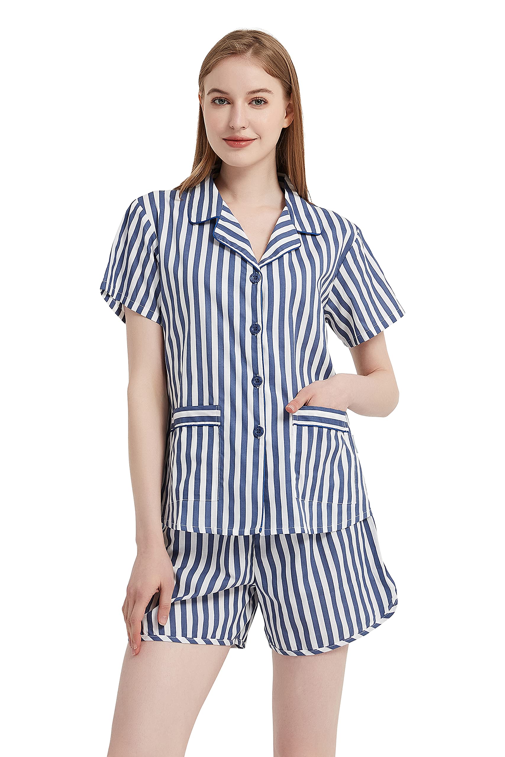 GLOBAL Womens Pajama Set Short Sleeve PJs for Women cotton Pajamas Summer Sleepwear