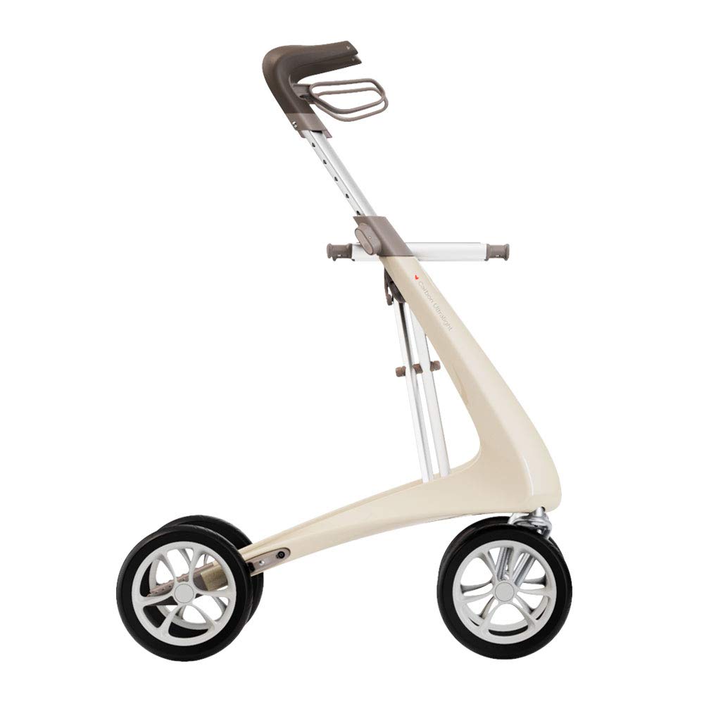 byACRE Carbon Ultralight Rollator Walker with Organizer Bag, Regular Track, 16.5" x 24" Seat (W x H), Oyster White