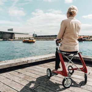 byACRE Carbon Ultralight Rollator Walker with Organizer Bag, Compact Track, 16" x 22" Seat (W x H), Oyster White