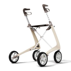 byACRE Carbon Ultralight Rollator Walker with Organizer Bag, Compact Track, 16" x 22" Seat (W x H), Oyster White