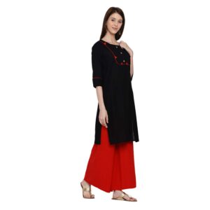 Ramkudi Indian Womens Plain Cotton Straight Stitched Design Neck Kurti (Black, L)