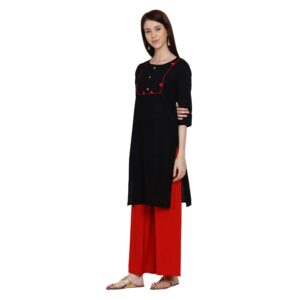 Ramkudi Indian Womens Plain Cotton Straight Stitched Design Neck Kurti (Black, L)