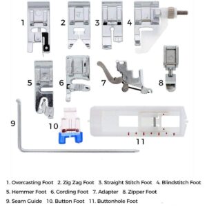 HONEYSEW 11pcs Snap On Presser Feet Set for Most of Standard Low Shank Sewing Machine Brother Singer Babylock.5011L-C