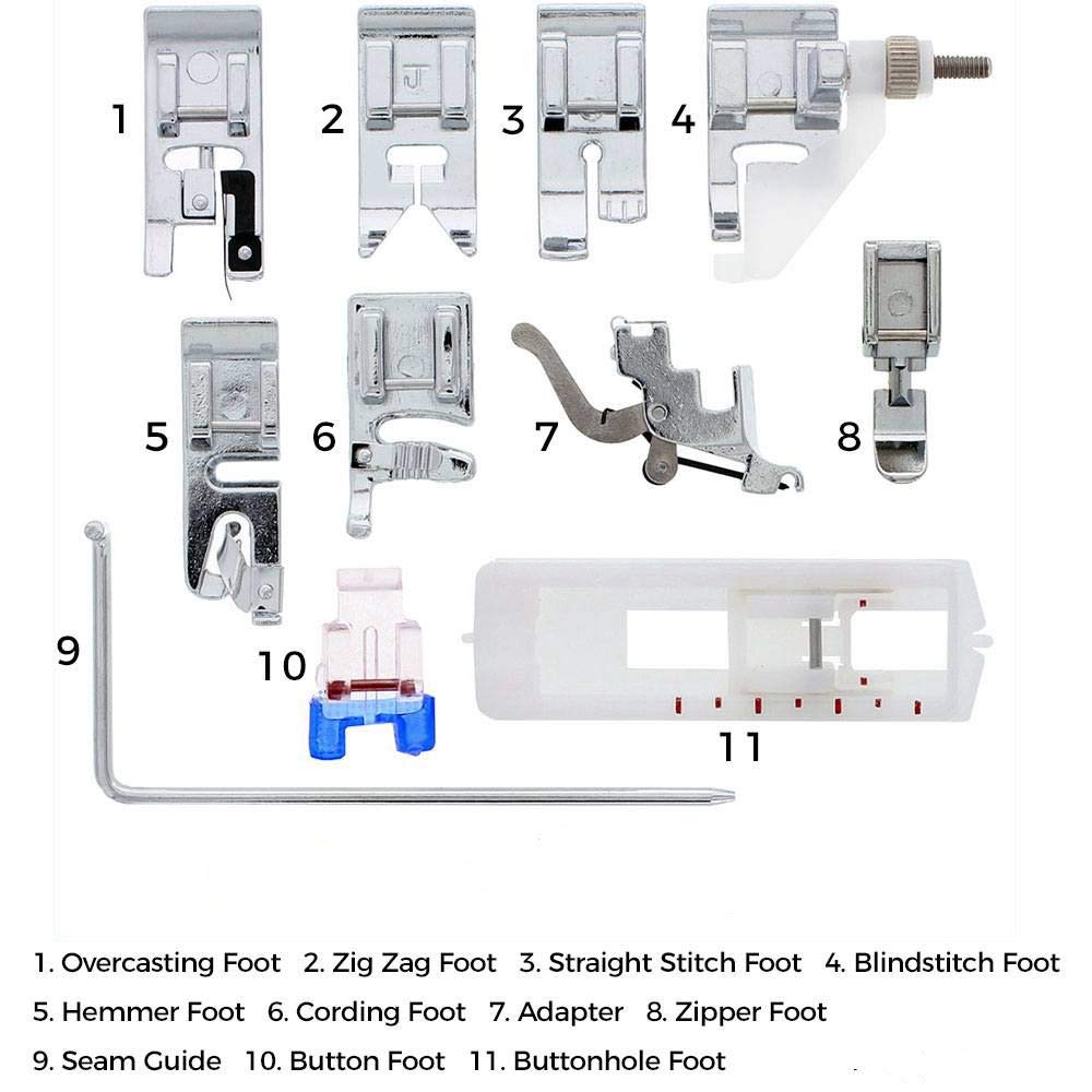 HONEYSEW 11pcs Snap On Presser Feet Set for Most of Standard Low Shank Sewing Machine Brother Singer Babylock.5011L-C