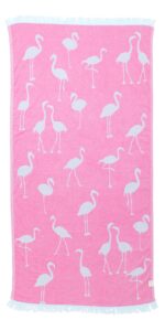 infusezen turkish towel - thin & absorbent peshtemal beach bath towels - 100% cotton oversized hammam fouta towel lightweight pool, gym, travel towel with flamingo design (pink)