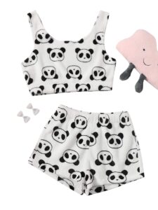 sweatyrocks women's fuzzy pajamas set crop tank top with shorts loungewear panda white s