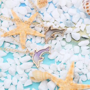 My Own Tong Cute Alloy Dolphin Pendant Necklace Marine Animals Colored Fish Jewelry For Women ,Party Favors And Stocking Stuffers For Girl (Green)