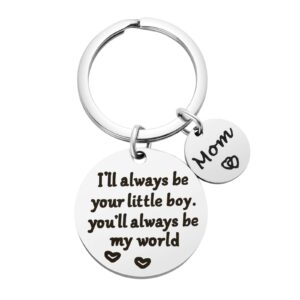 mother’s day gifts from son for birthday, double side i'll always be your little boy, you will always be my world - best mom ever keychain for valentine’s day christmas gift