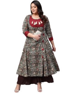 yash gallery women's cotton angrakha style printed indian kalamkari kurtis (maroon., xxl)