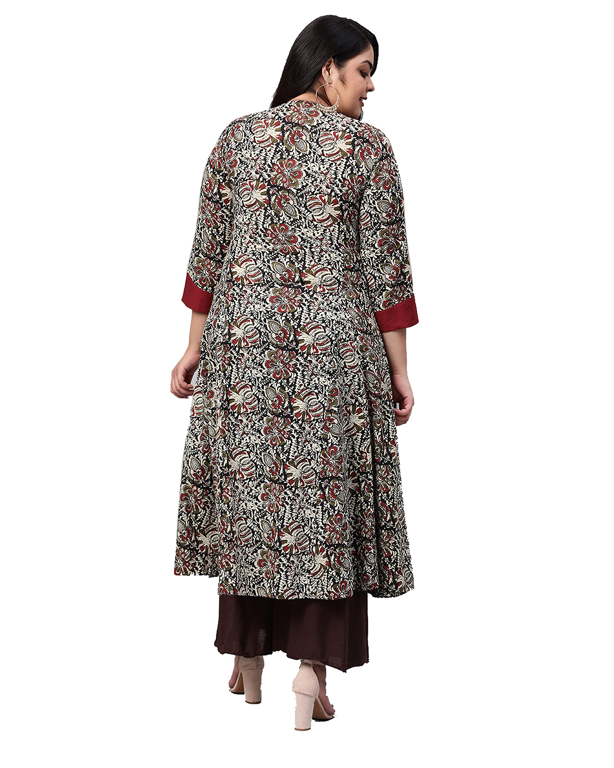 Yash Gallery Women's Cotton Angrakha Style Printed Indian Kalamkari Kurtis (Maroon., XXL)