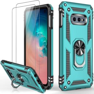 ikazz for galaxy s10e case with screen protector,military grade shockproof cover pass 16ft drop test with magnetic kickstand car mount holder protective phone case for samsung galaxy s10e turquoise