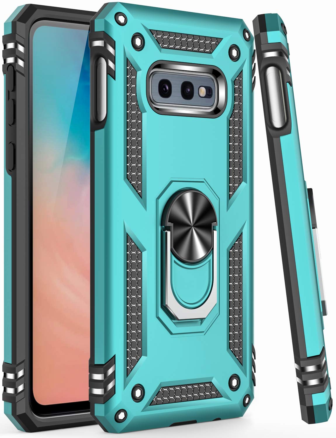 IKAZZ for Galaxy S10e Case with Screen Protector,Military Grade Shockproof Cover Pass 16ft Drop Test with Magnetic Kickstand Car Mount Holder Protective Phone Case for Samsung Galaxy S10e Turquoise