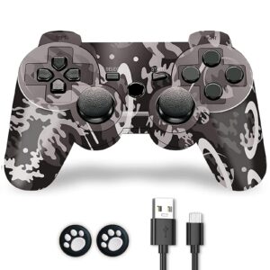 controller wireless, cforward game controller compatible for play3 remote joy sticks with dual vibration and 6axis, wireless controller with charger and thumb gripss