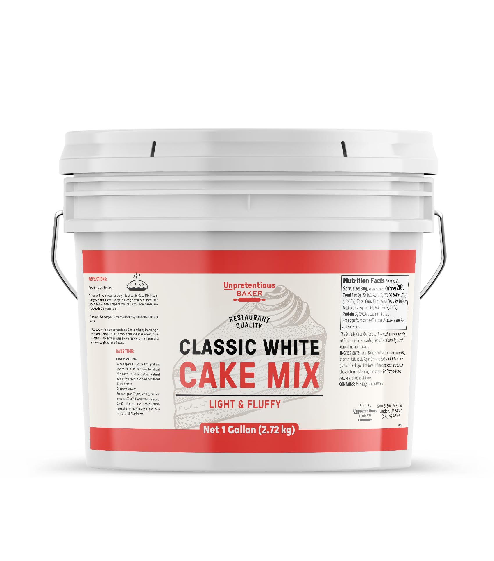 Unpretentious White Cake Mix, 1 Gallon, Classic & Traditional Baking Mix, Easy to Make, Convenient Resealable Bucket