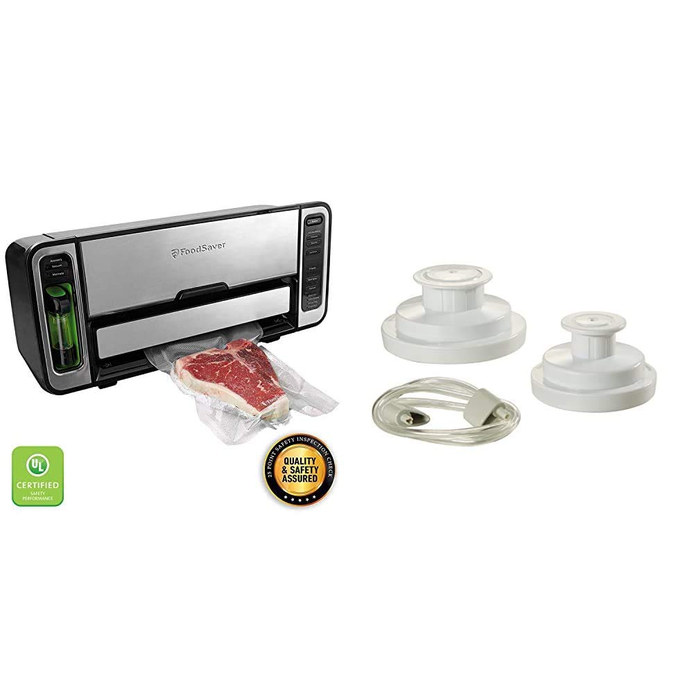 FoodSaver FM5860 Vacuum Sealer Machine, Silver & Regular Sealer and Accessory Hose Wide-Mouth Jar Kit, 9.00 x 6.00 x 4.90 Inches, White