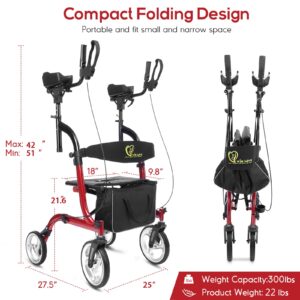 WINLOVE Upright Rollator Walkers for Seniors Stand Up Aluminium Tall Walker Light Weight for Rolling Mobility Walking Aids Red