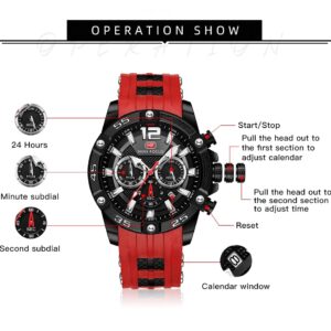 AIMES Watches for Men Red Stylish Analog Quartz Chronograph Waterproof Luminous Big Face Mens Watches Business Work Sport Casual Fashion Designer Dress Men's Wrist Watches Elegant Gift for Men