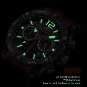 AIMES Watches for Men Red Stylish Analog Quartz Chronograph Waterproof Luminous Big Face Mens Watches Business Work Sport Casual Fashion Designer Dress Men's Wrist Watches Elegant Gift for Men