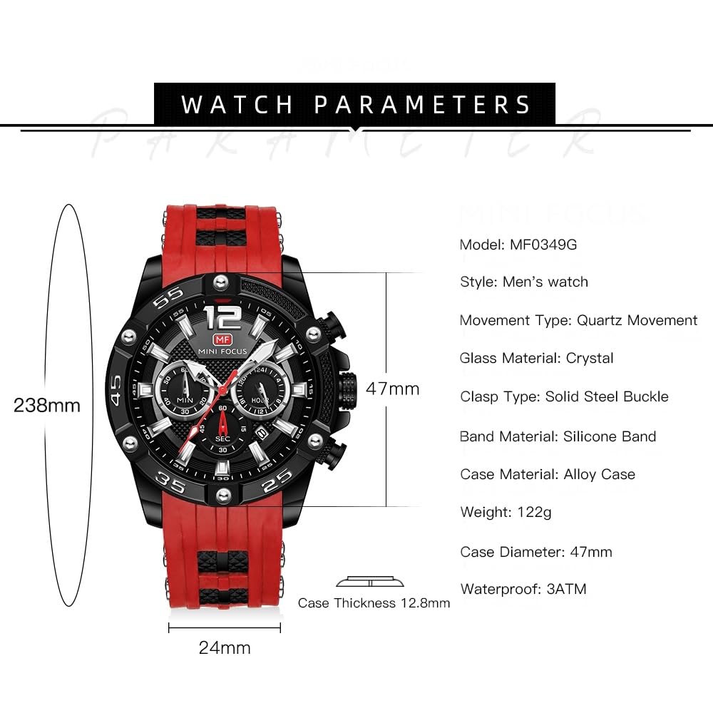 AIMES Watches for Men Red Stylish Analog Quartz Chronograph Waterproof Luminous Big Face Mens Watches Business Work Sport Casual Fashion Designer Dress Men's Wrist Watches Elegant Gift for Men