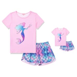 kids mermaid pajamas matching girls&doll for american girls pjs sets,size 12 13