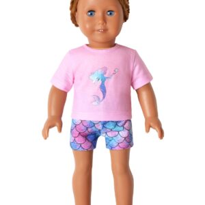 Kids Mermaid Pajamas Matching Girls&Doll for American Girls Pjs Sets,Size 12 13