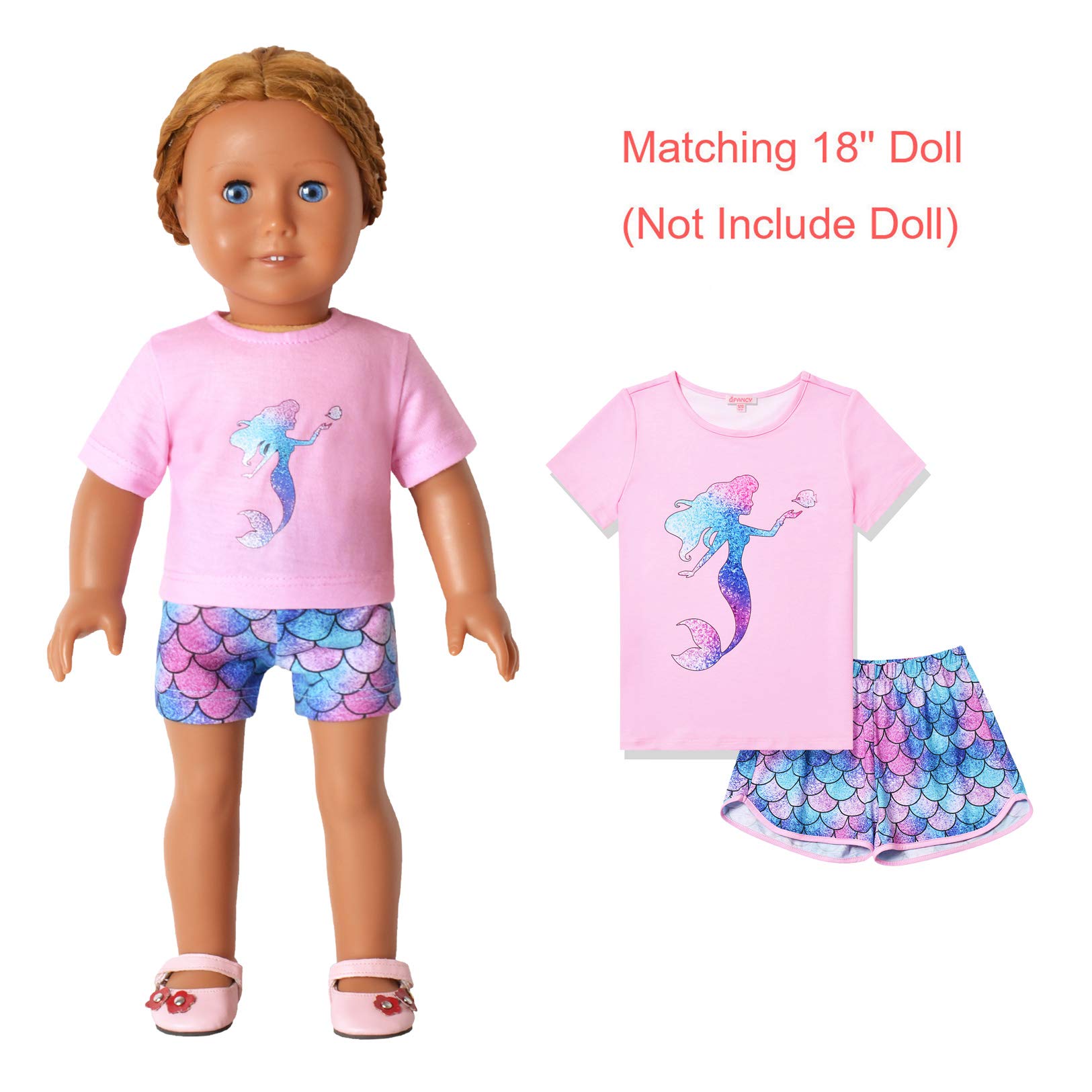 Kids Mermaid Pajamas Matching Girls&Doll for American Girls Pjs Sets,Size 12 13