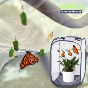 Antoll 24" M Size Blue Butterfly Habitat Cage, Monarch Butterfly Habitat, Butterfly Cage for Caterpillars, Flying Insect Mesh Cage, Outdoor Observation Plant, Pop-Up Open Size: 16"x16"x24"