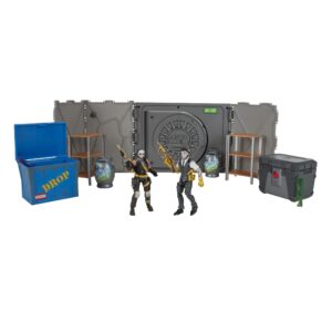 fortnite the vault deluxe diorama, includes 2 (4-inch) articulated figures, playset with breakaway wall, weapons, and 21 accessories.