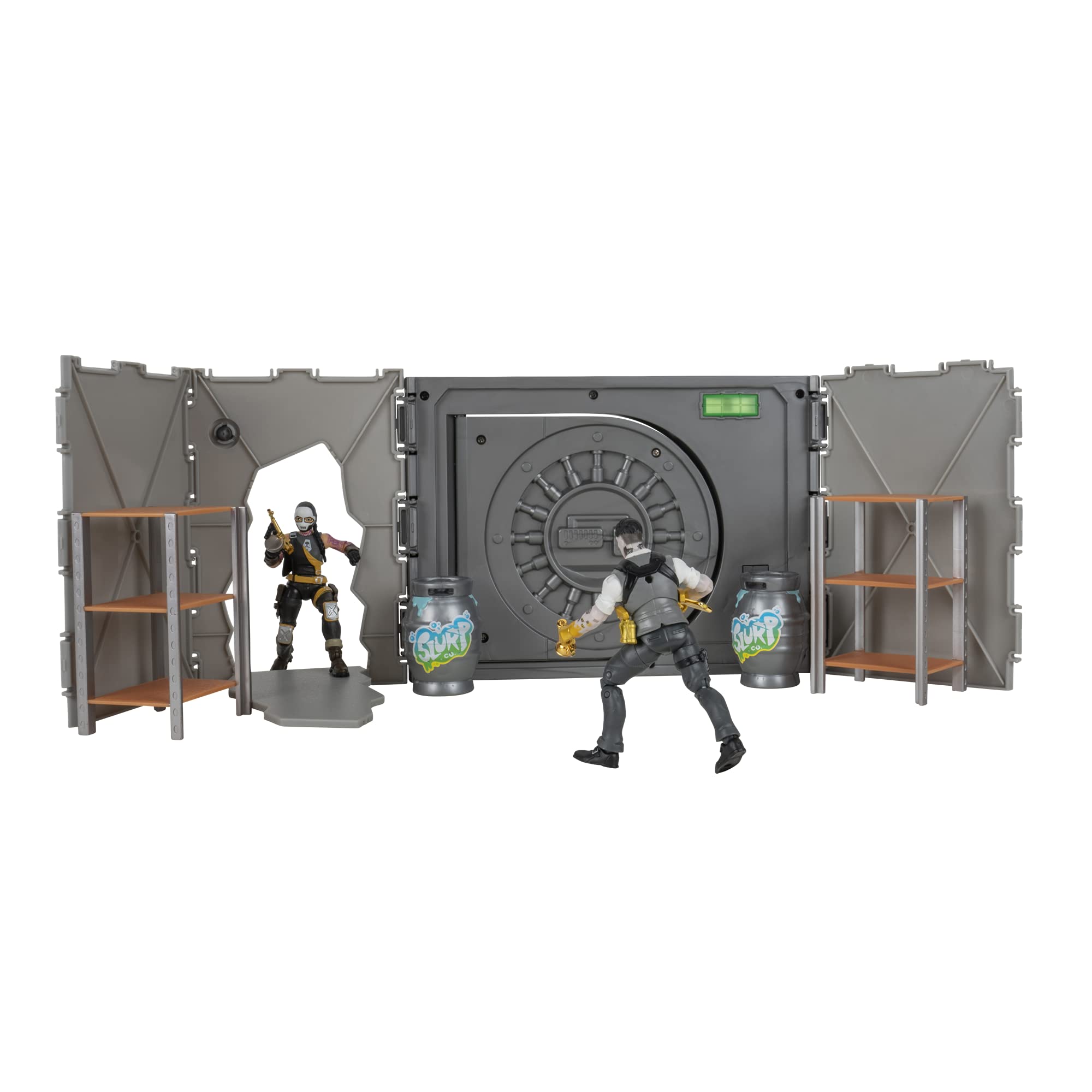 FORTNITE The Vault Deluxe Diorama, Includes 2 (4-inch) Articulated Figures, Playset with Breakaway Wall, Weapons, and 21 Accessories.