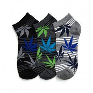 Generic 3 Pair Ankle Socks Cannabis Weed Leaf Boat Pot Crew Low Cut US 10 13 Mens Women,Black