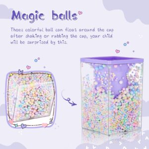 2 Pieces Cute Pen Holder Multi-Purpose Desktop Organizer Stationery Makeup Brush Storage Holder with Colored Bubble Ball for Kids Teens (Pink and Purple)