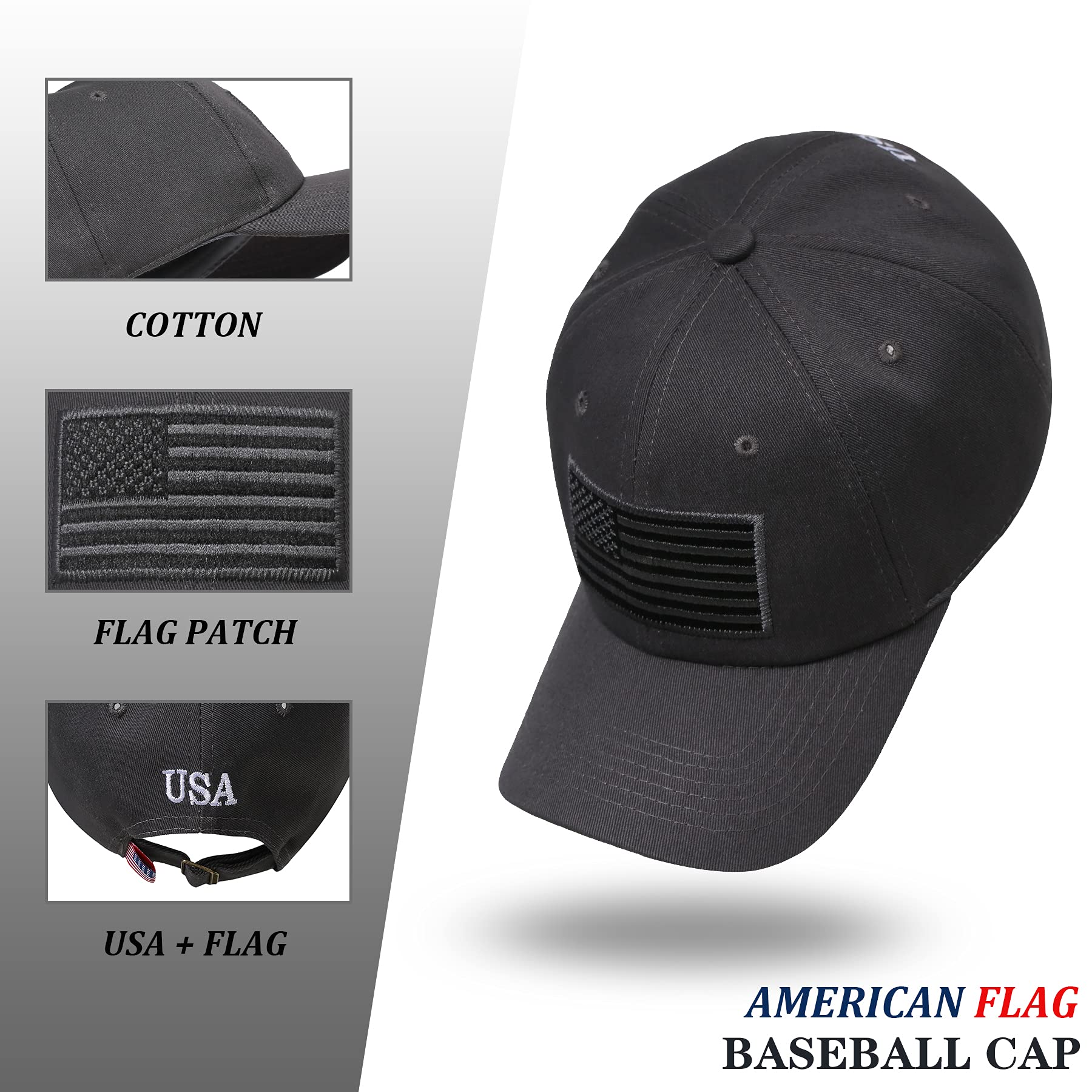 American Flag Hat Men Women Adjustable USA Baseball Cap Low Profile Plain Dad Hat Outdoor Ball Cap Dark Gray