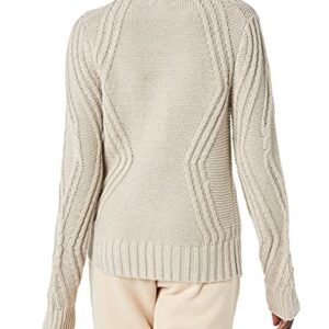 Amazon Essentials Women's 100% Cotton Crewneck Cable Sweater, Beige, Small