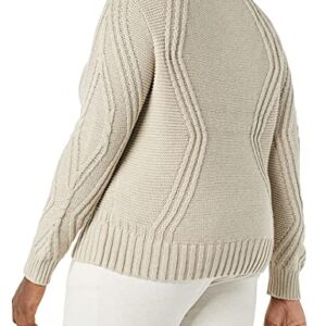 Amazon Essentials Women's 100% Cotton Crewneck Cable Sweater, Beige, Small